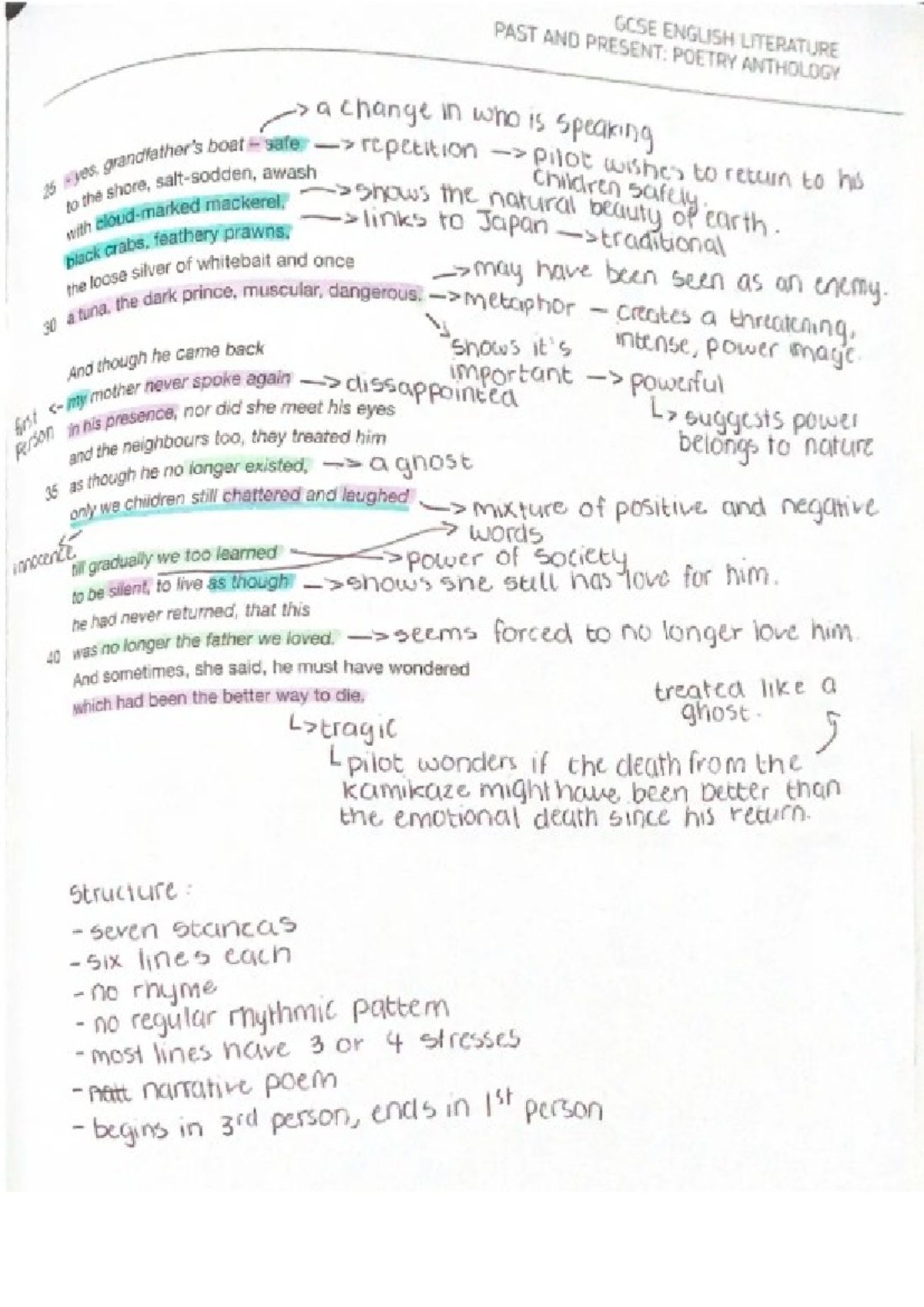 Kamikaze - PAST AND PRESENT: POETRY ANTHOLOGY GCSE ENGLISH LITERATURE a ...