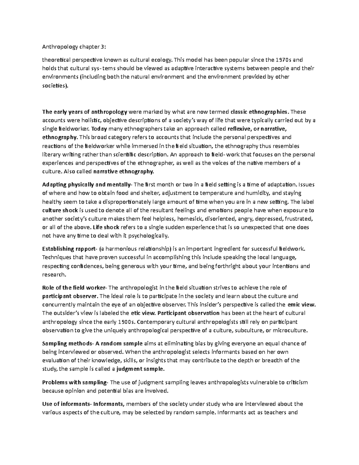 Anthropology chapter 3 - This model has been popular since the 1970s ...