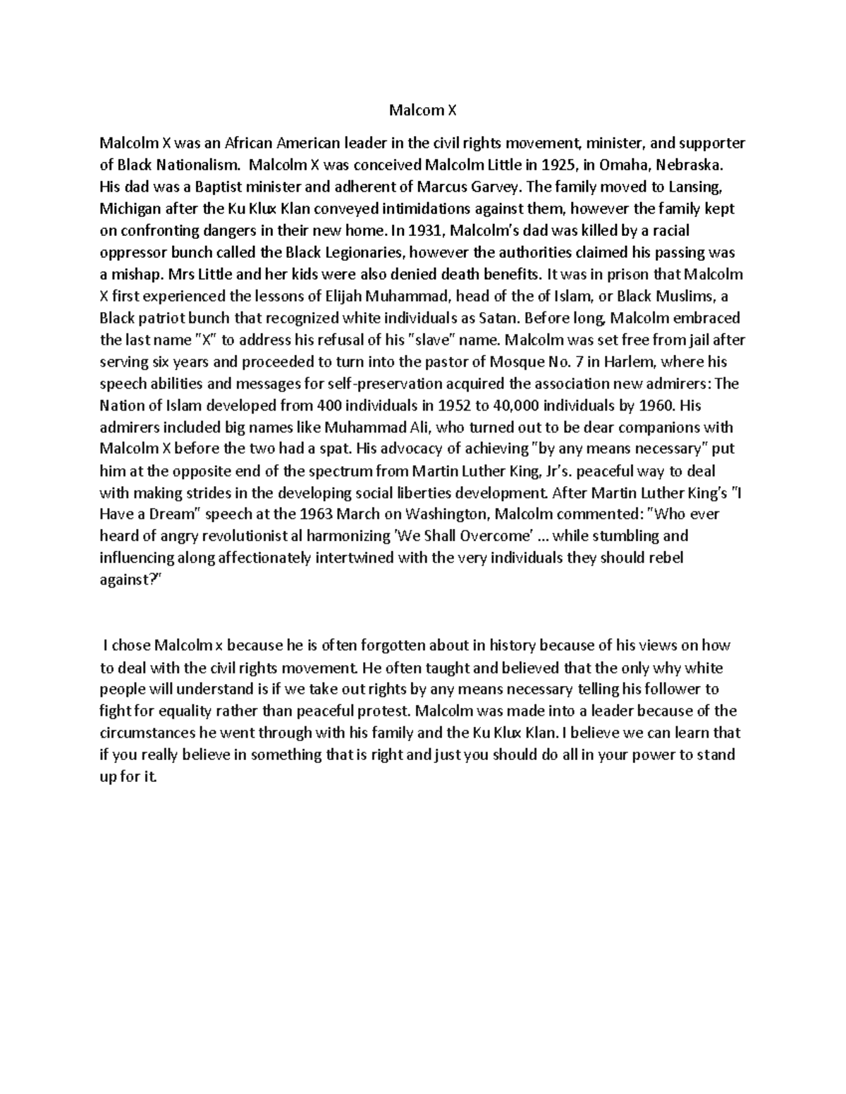 Malcolm X - English - Malcom X Malcolm X was an African American leader ...