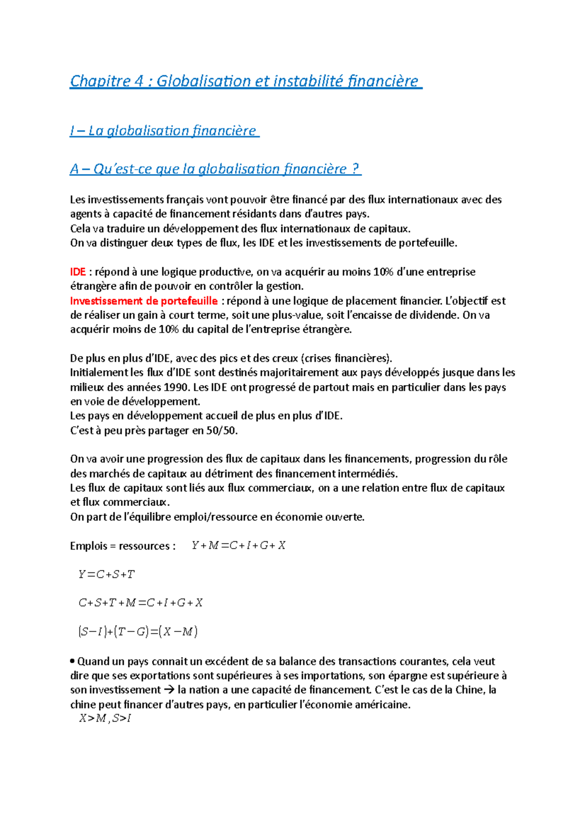 Globalisation financière - Chapitre 4 : Globalisation et instabilité ...