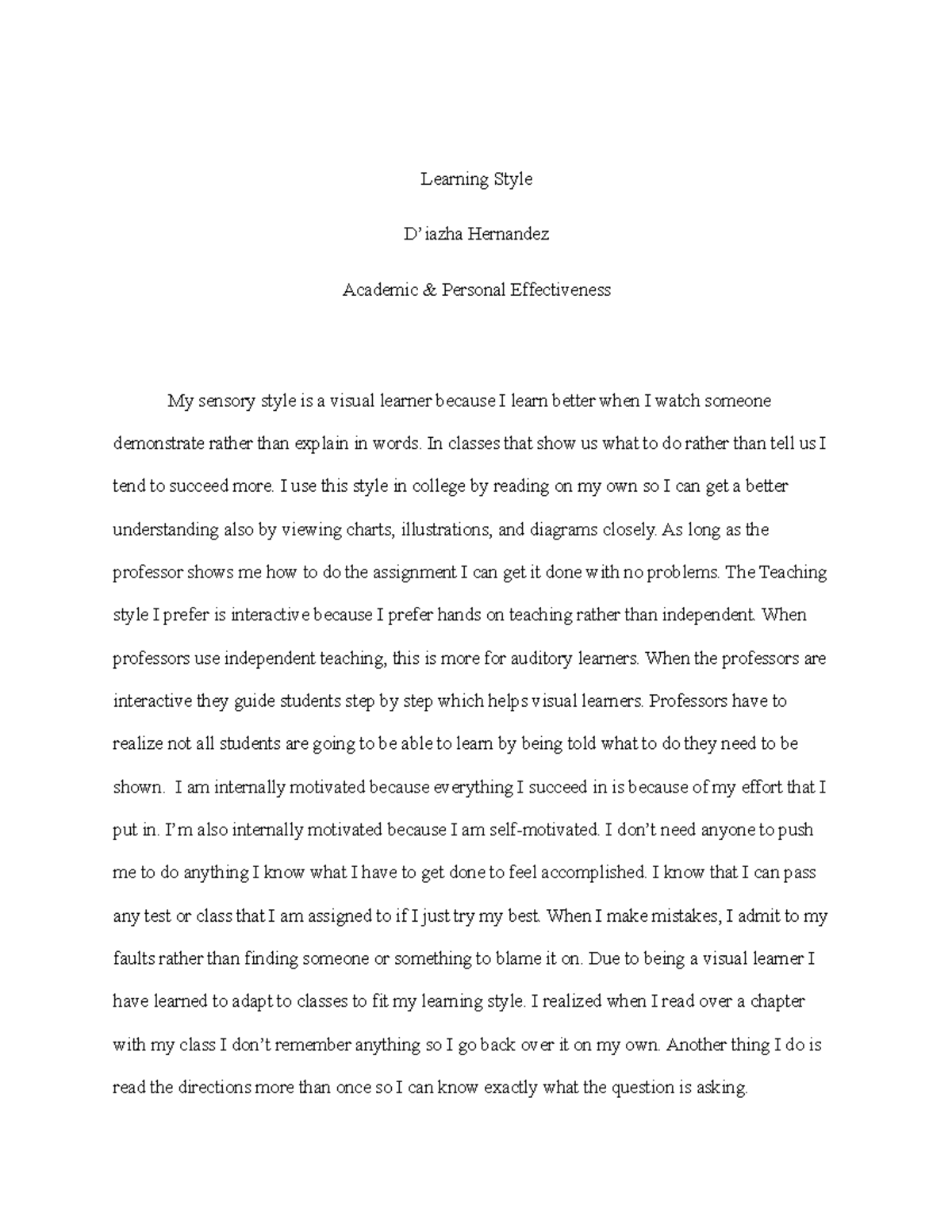 Learning+Style - Learning style assignment - Learning Style D’iazha ...