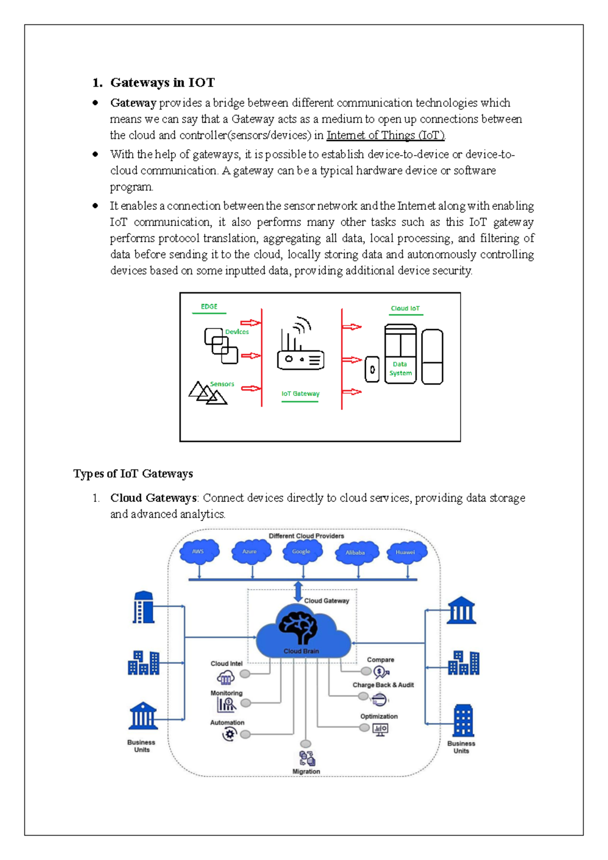 IOT Answers AI - Ntg - 1. Gateways in IOT • Gateway provides a bridge between different - Studocu