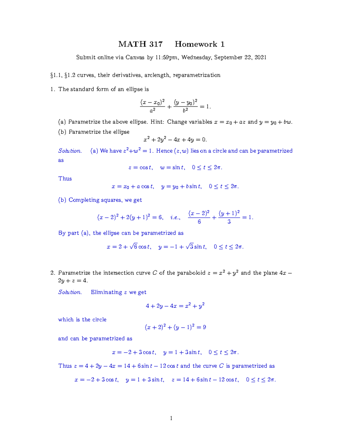 Math 317 Homework 1 - MATH 317 Homework 1 Submit online via Canvas by ...