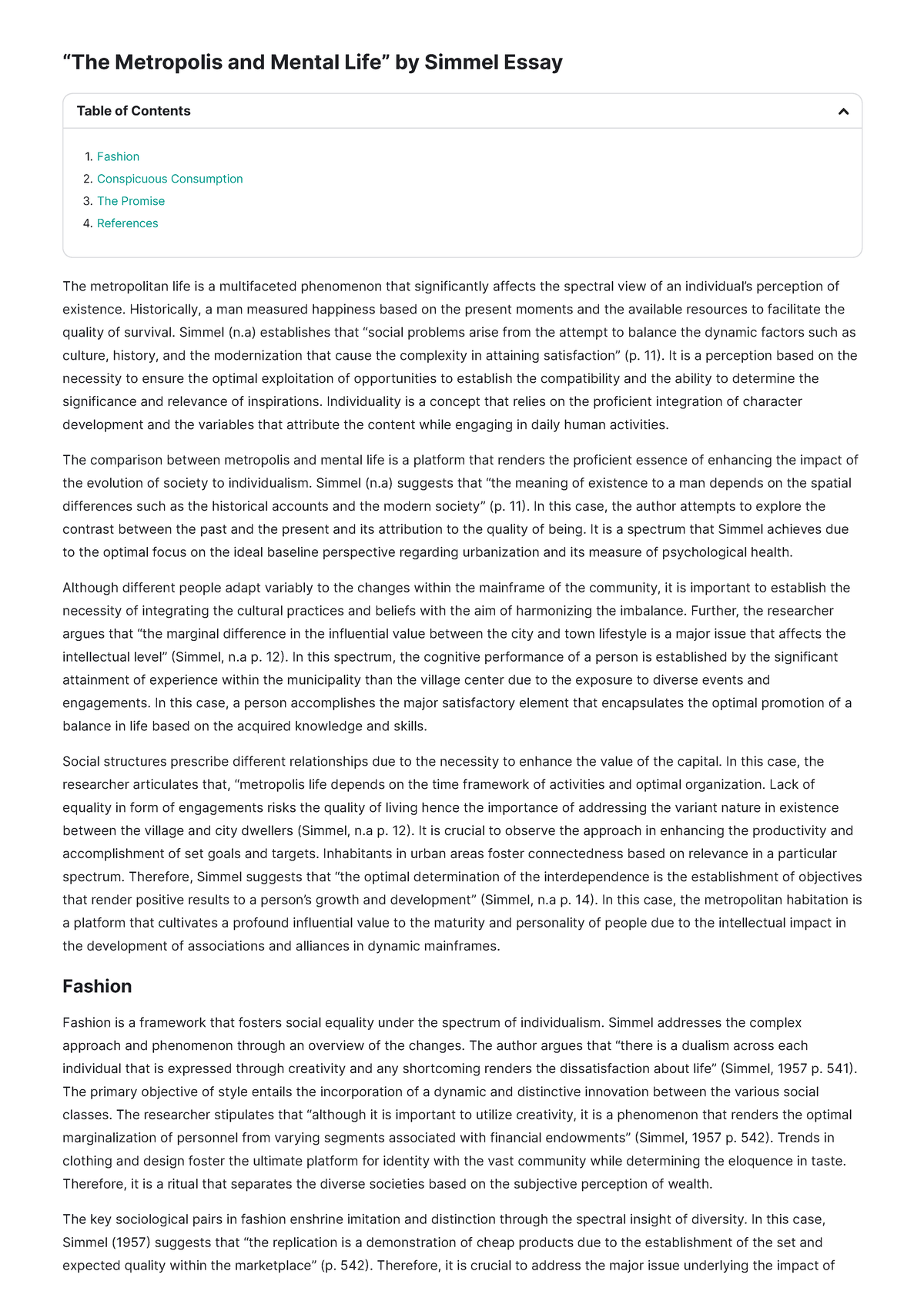 The Metropolis and Mental Life by Simmel - 1400 Words Essay Example ...