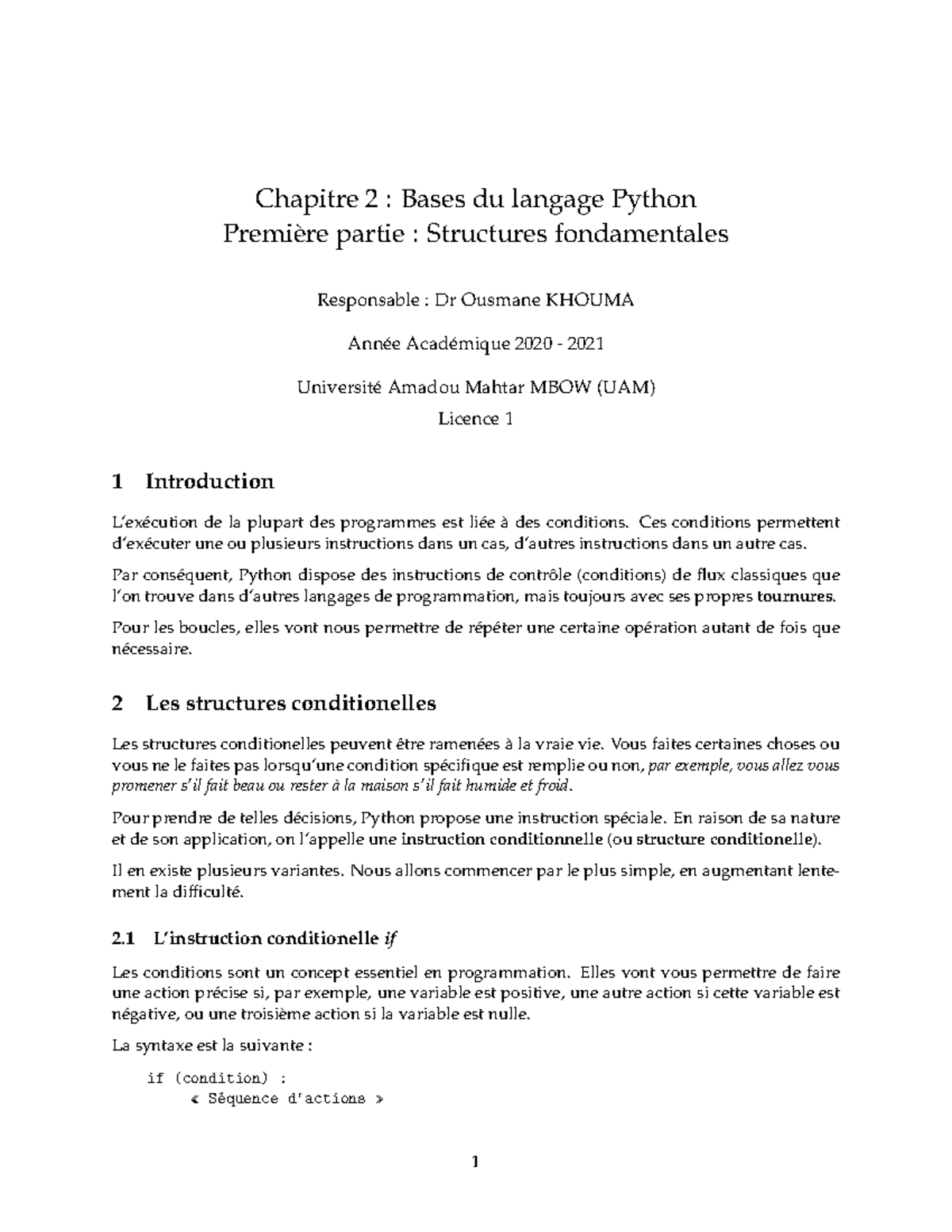 Chapitre 2 1 Structures fondamentales - Chapitre 2 : Bases du langage ...