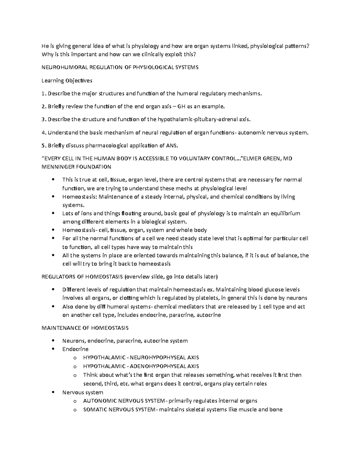 Deshpande neurohumoral system - He is giving general idea of what is ...