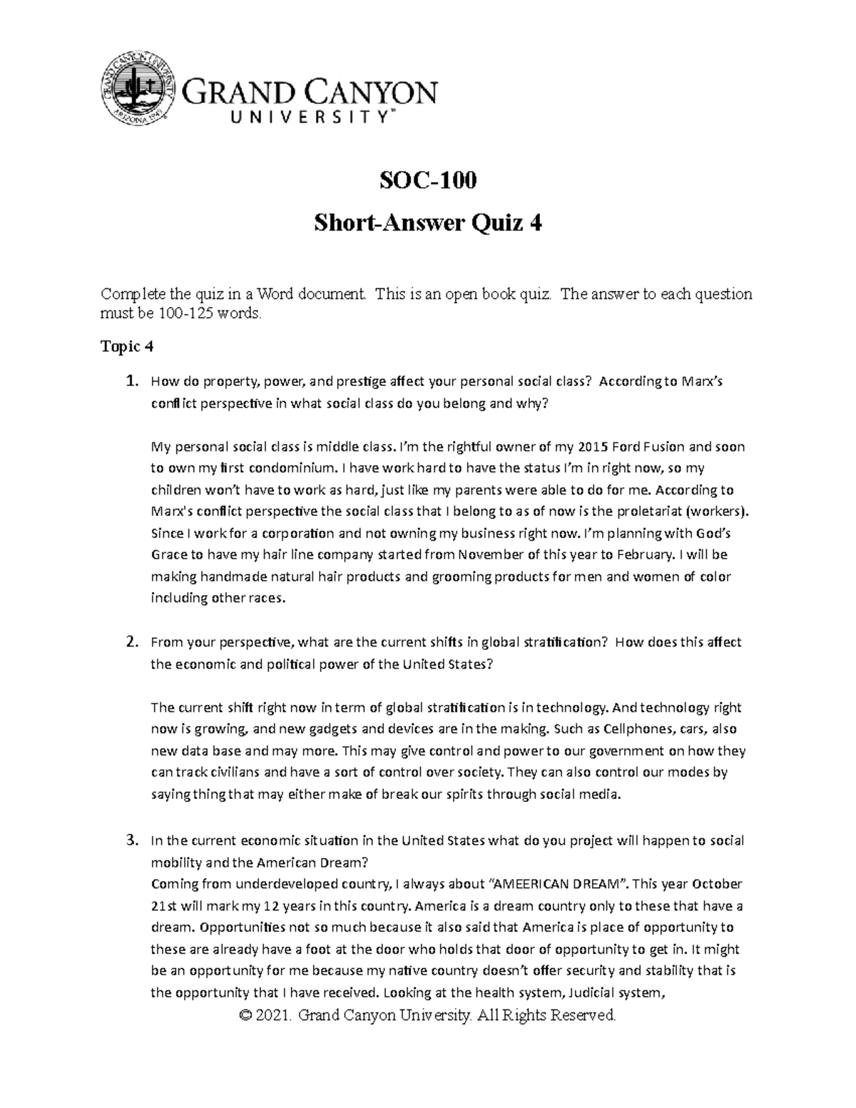 SOC-100.Short-Answer Quiz 4 1-8-18-1 - SOC-100 - GCU - Studocu