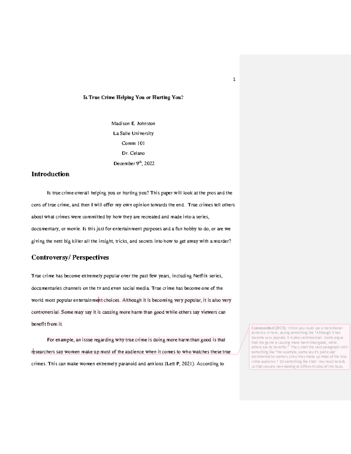 Comm 101 debate paper - Is True Crime Helping You or Hurting You ...
