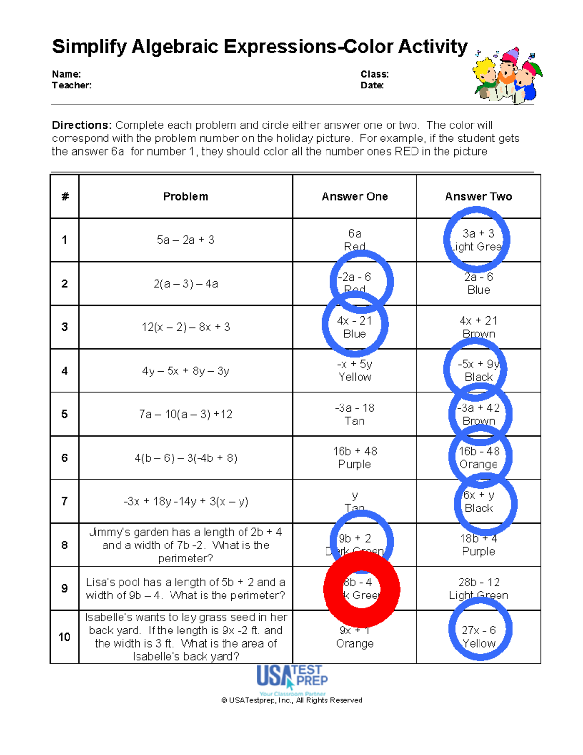 Simplifiying expressions - Simplify Algebraic Expressions-Color ...