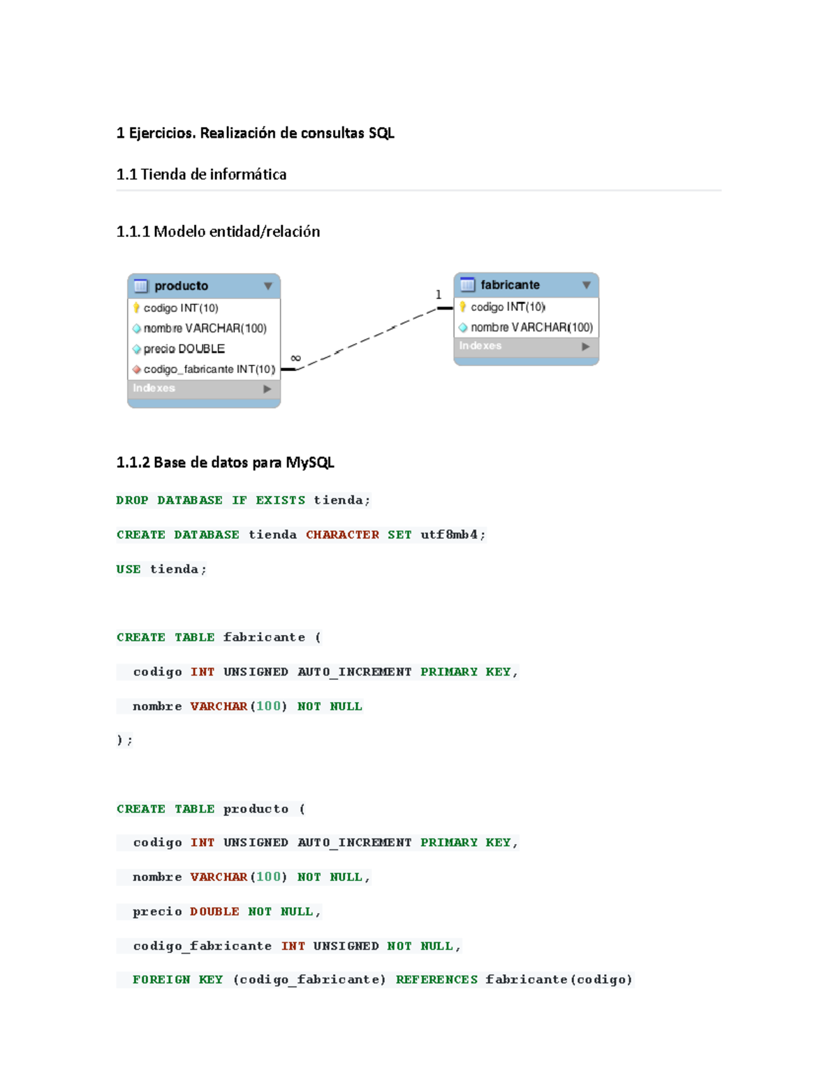 SQL ejercicio 2 - Trabajo del instituto de icpna - 1 Ejercicios ...