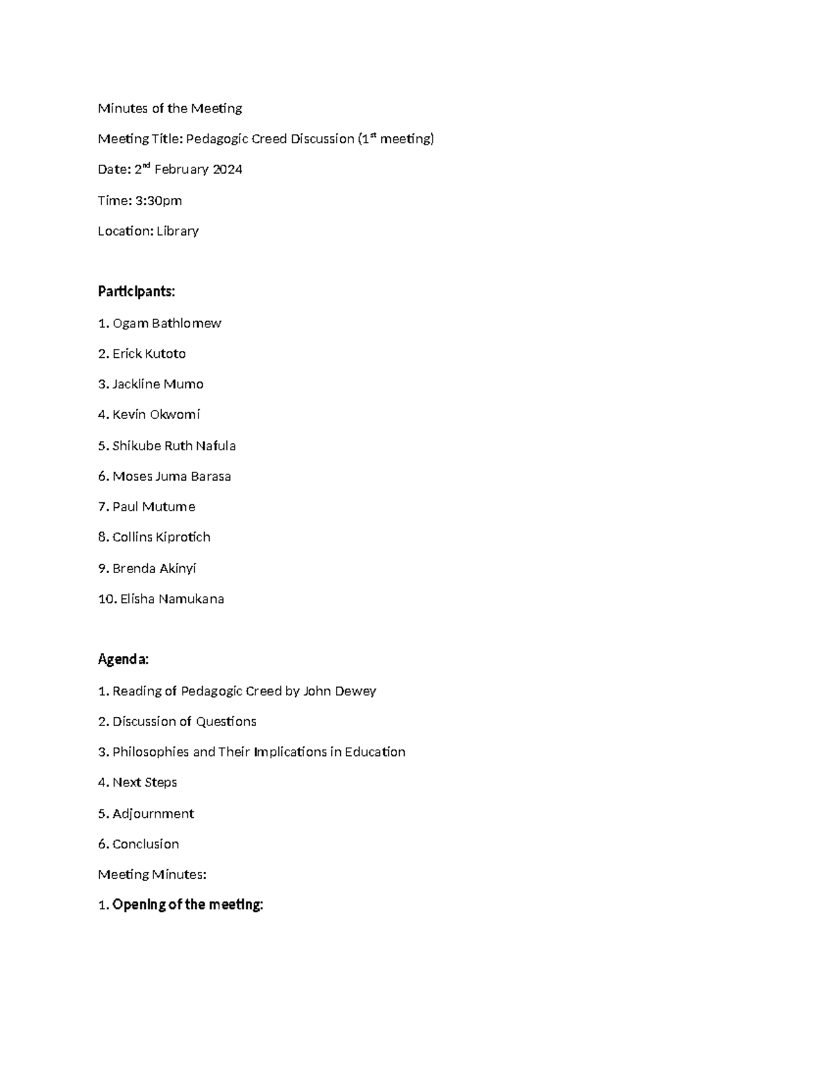 Minutes of the meeting no. 1 - Minutes of the Meeting Meeting Title ...