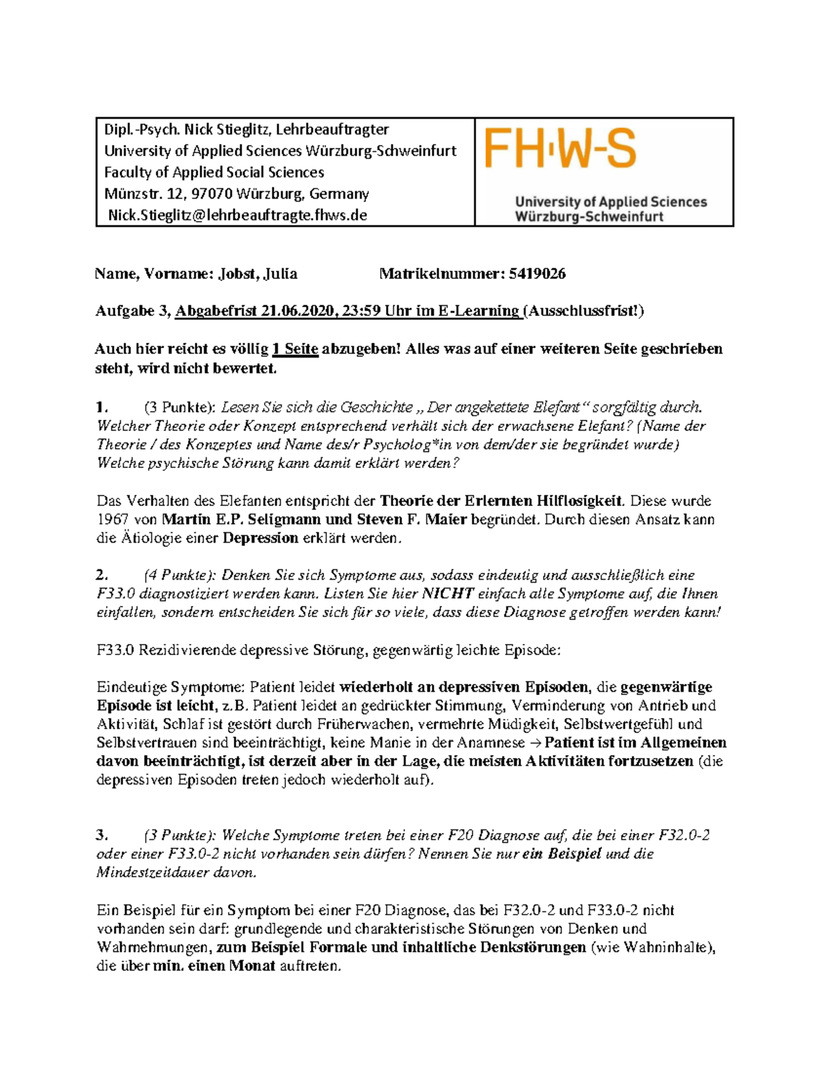 Portfolioaufgabe 3 Klinische Psych. - Dipl.-Psych. Nick Stieglitz ...