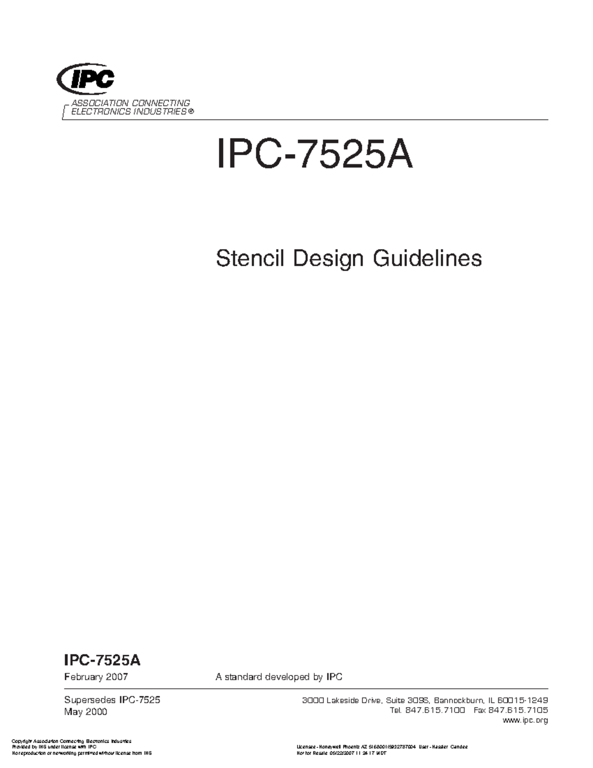 IPC-7525 - IPC-7525 - IPC-7525A Stencil Design Guidelines ASSOCIATION ...