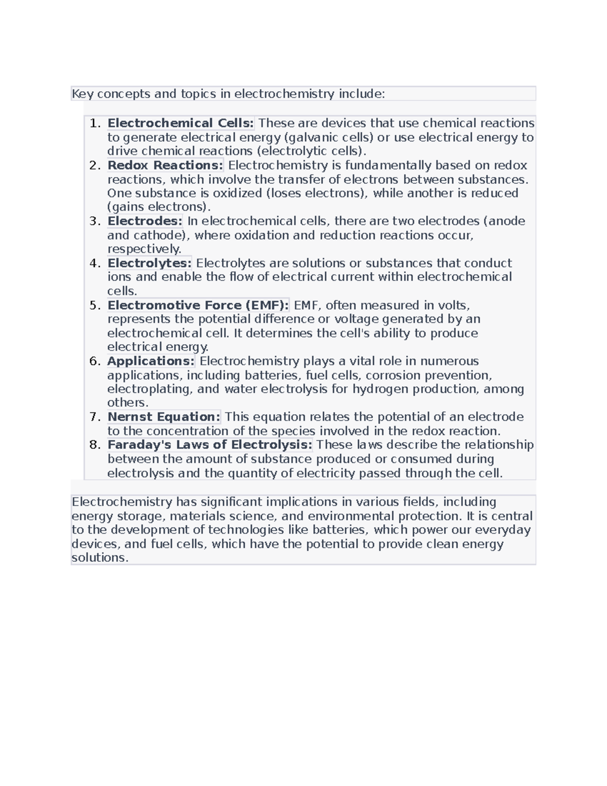 Key concepts and topics in electrochemistry - 4 - Key concepts and topics in electrochemistry ...