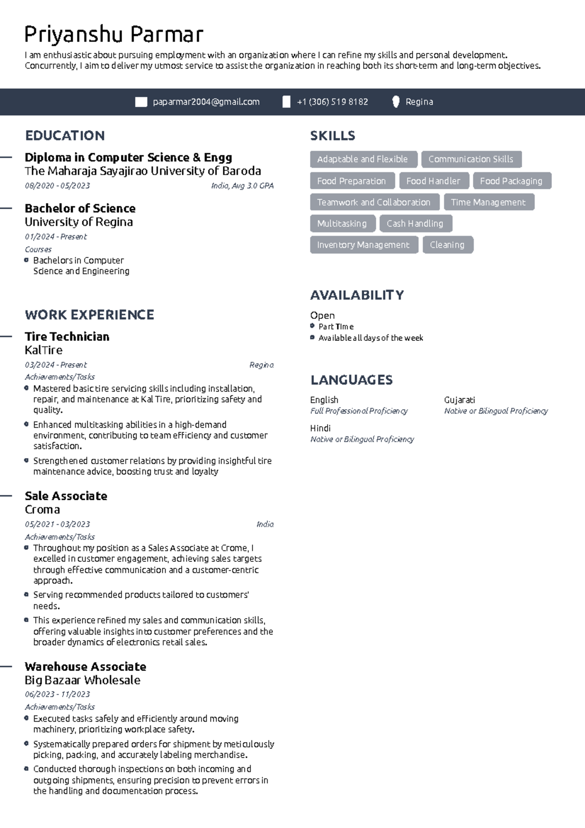 Priyanshu's Resume - Priyanshu Parmar I am enthusiastic about pursuing employment with an - Studocu