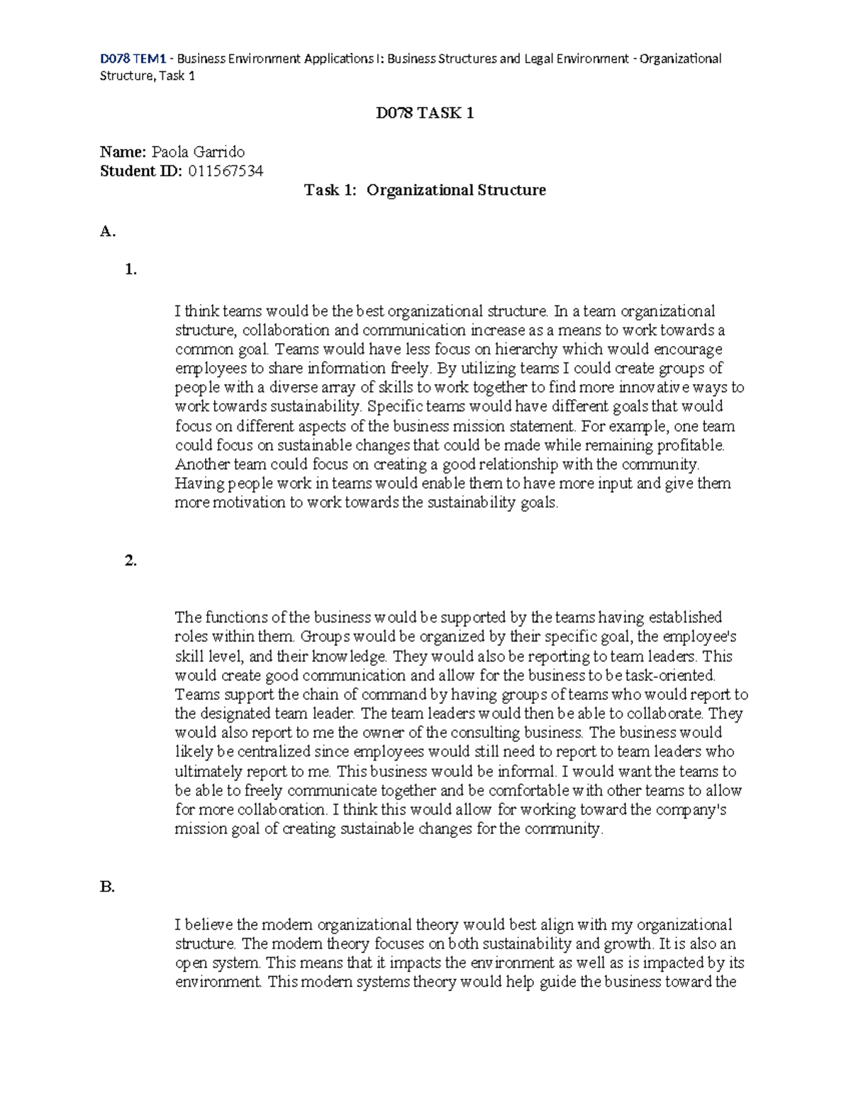 D078 - Task 1 - Pass - D078 TEM1 - Business Environment Applications I ...