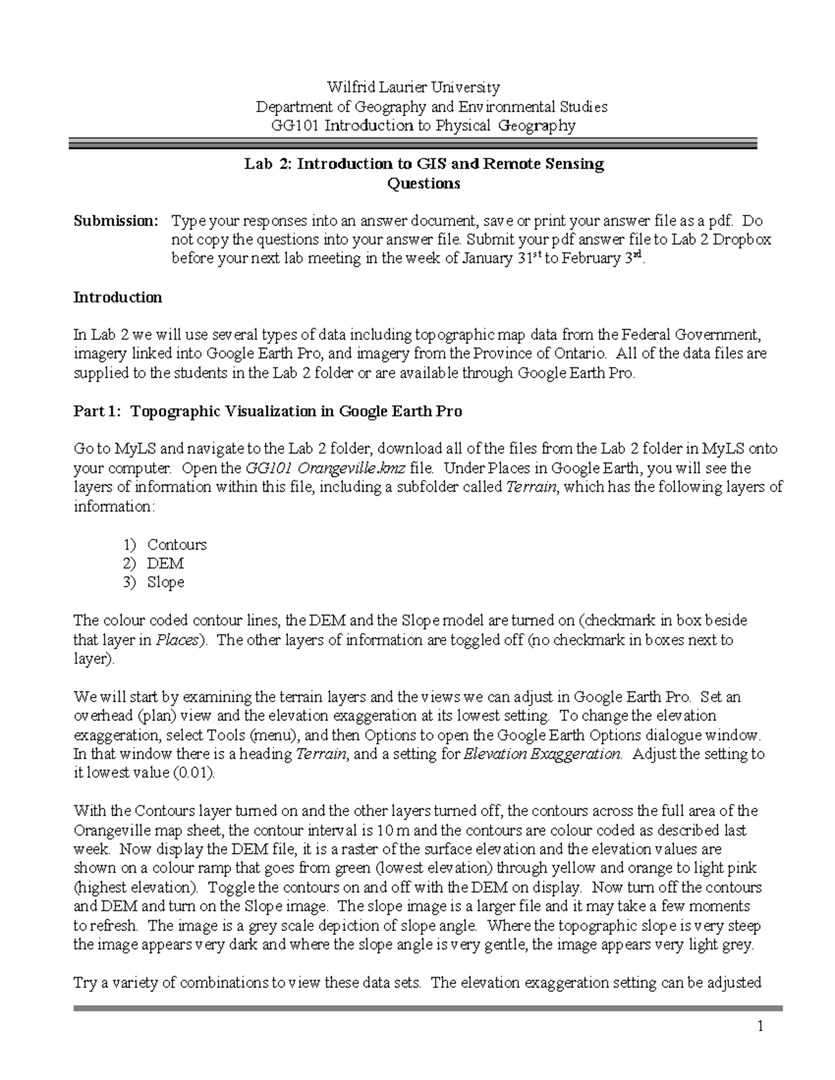 GG101 W2022 Lab 2 Questions - Wilfrid Laurier Un iv ers it y Department ...