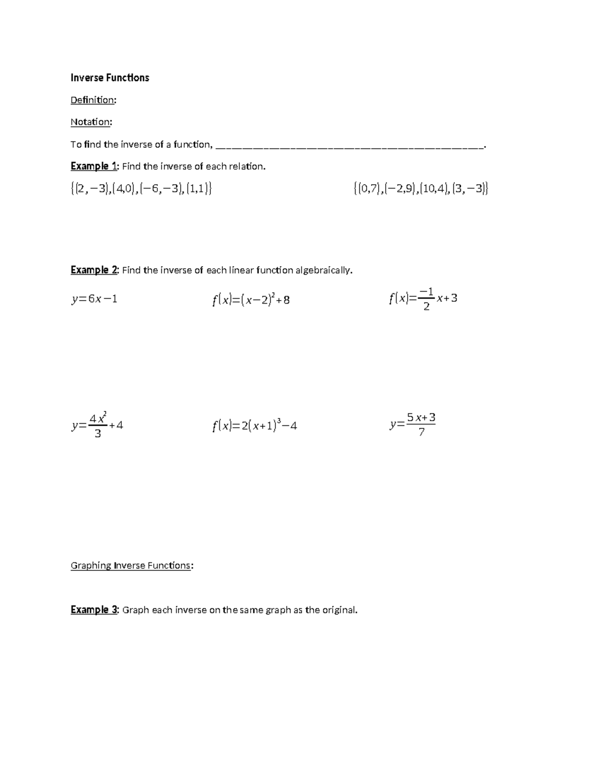 Inverse+functions+precalc+24+notes - Inverse Functions Definition ...