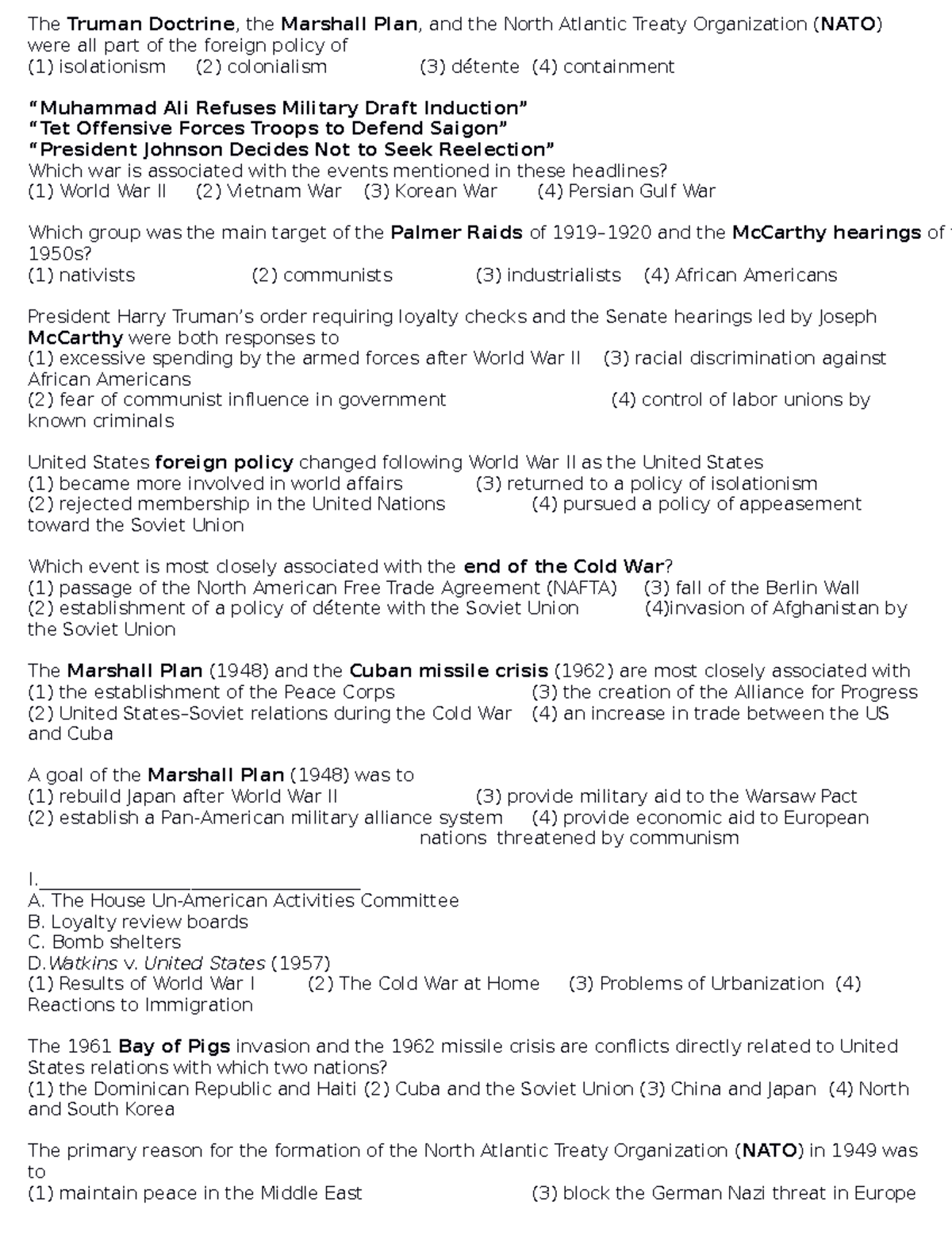 Cold War - Notes - The Truman Doctrine, the Marshall Plan, and the ...