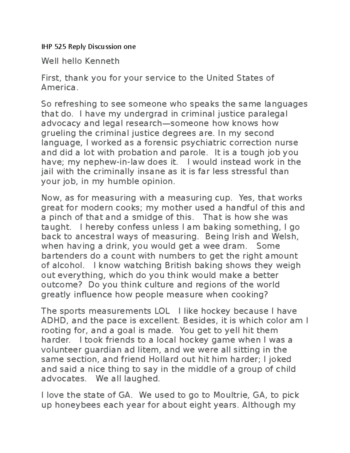 IHP 525 Reply Discussion one comparible measurements - IHP 525 Reply ...