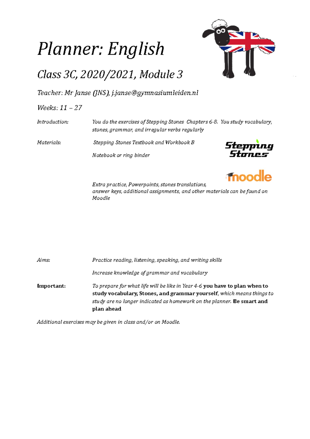 2021 Planner English 3C - Planner: English Class 3C, 2020/2021, Module ...