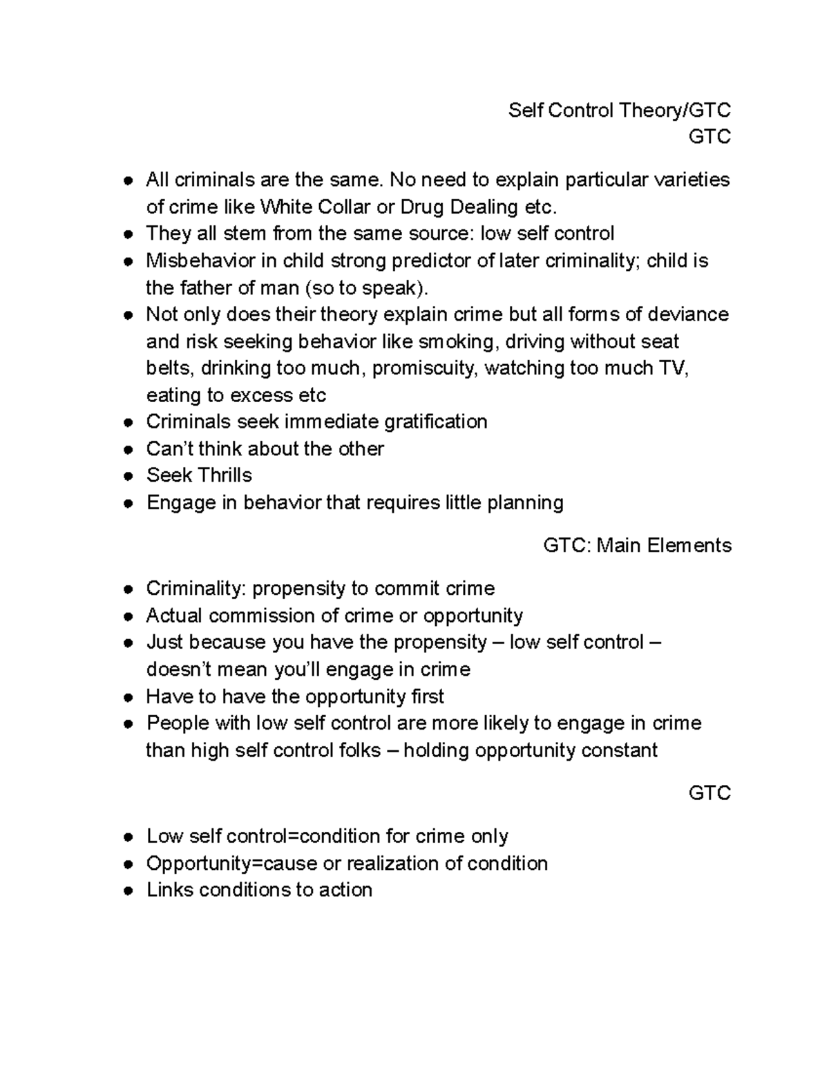 Self Control Theory GTC - Self Control Theory/GTC GTC All criminals are ...