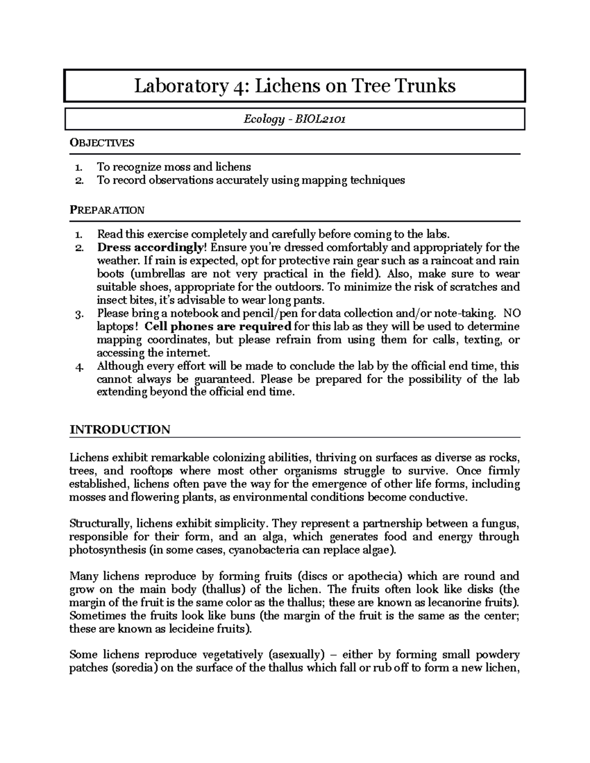 Laboratory 4 Lichen Lab - Laboratory 4: Lichens on Tree Trunks Ecology ...