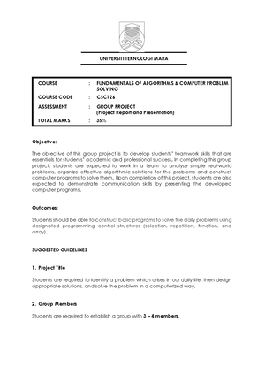 Group Project Proposal - CSC12 6 : FUNDAMENTALS OF ALGORITHM & COMPUTER PROBLEM SOLVING GROUP ...
