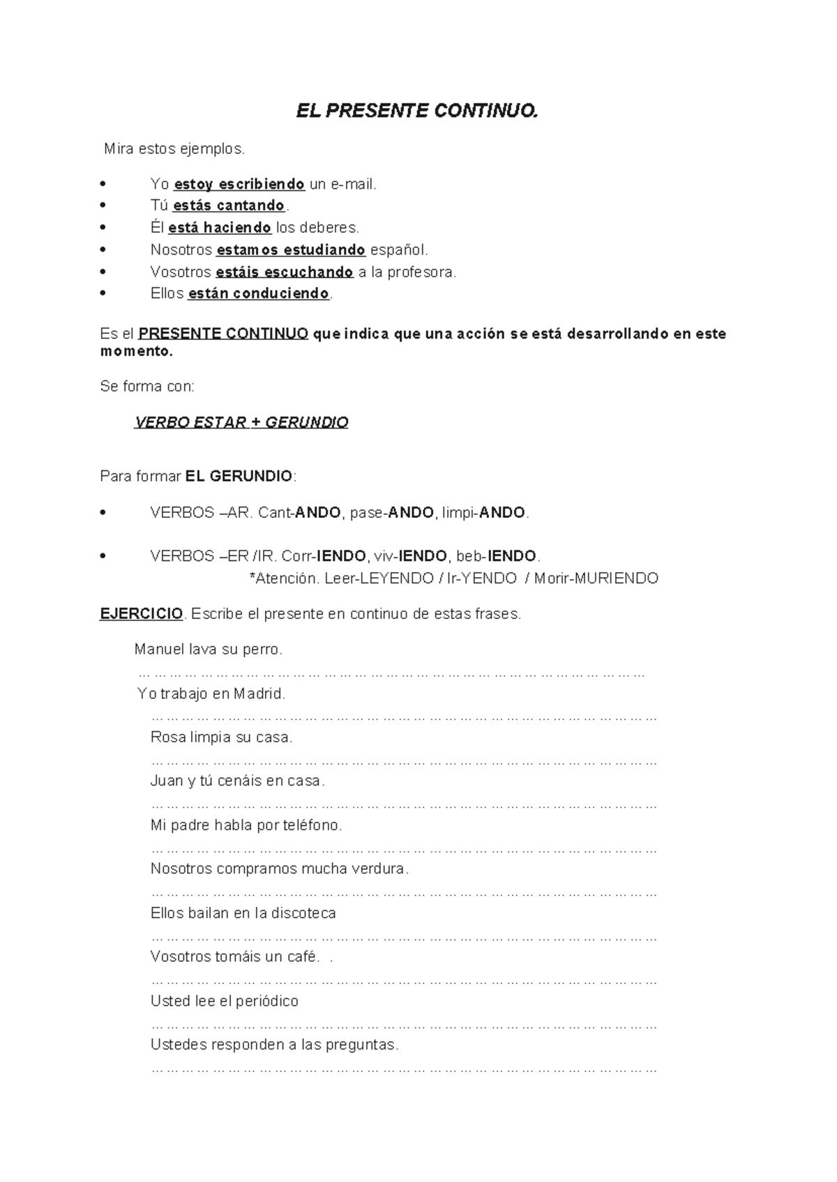 Presente continuo - espagnol premiere - EL PRESENTE CONTINUO. Mira ...