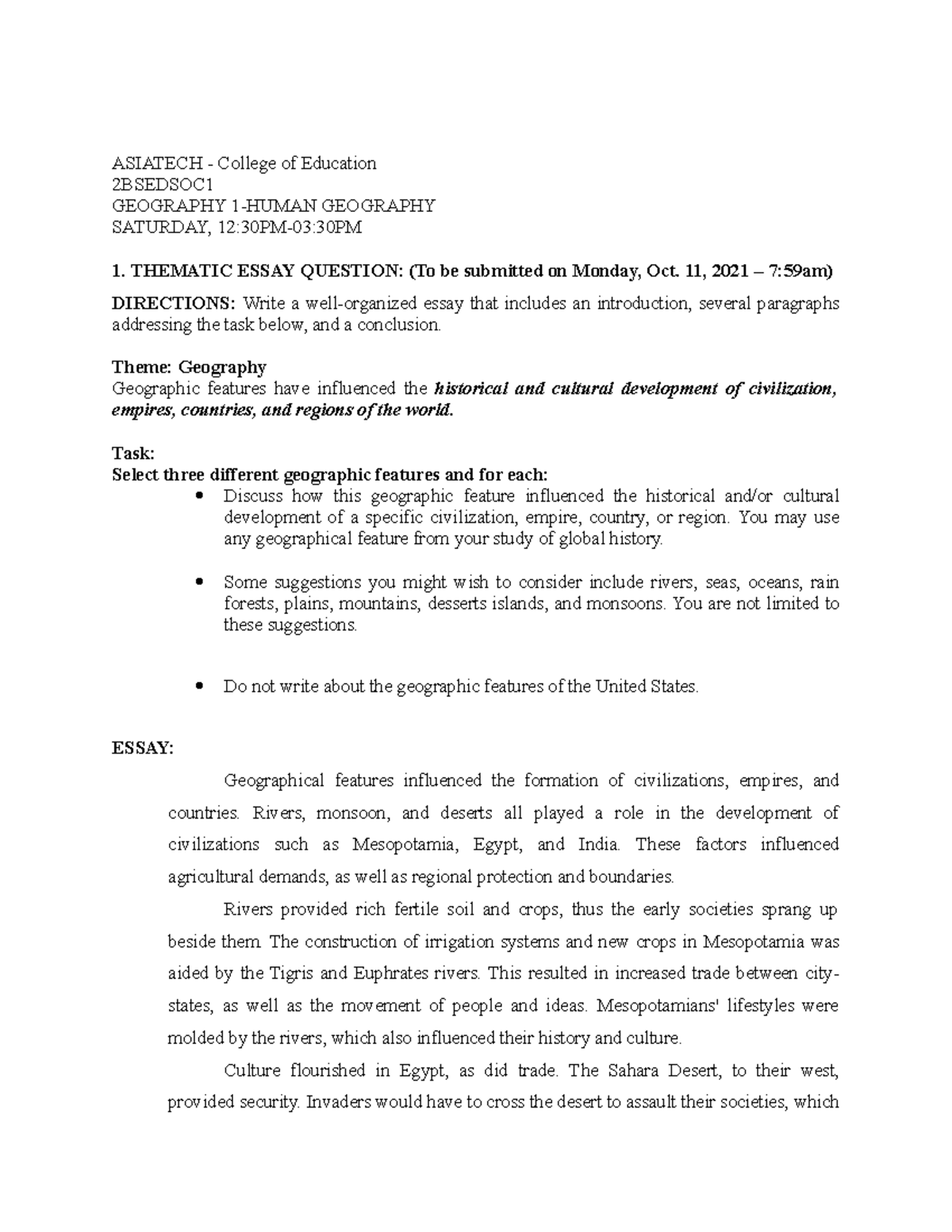 HG Thematic Essay Writing 2 Bsedsoc 1 - ASIATECH - College of Education ...