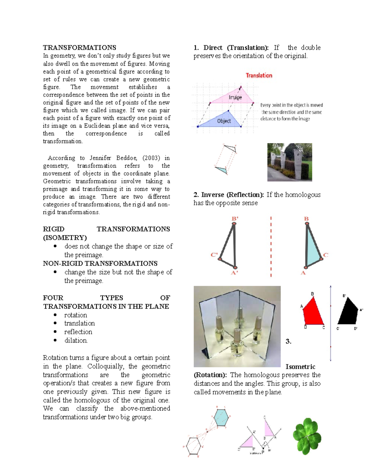 Gecmat Module 5 Reviewer - TRANSFORMATIONS In geometry, we don’t only ...