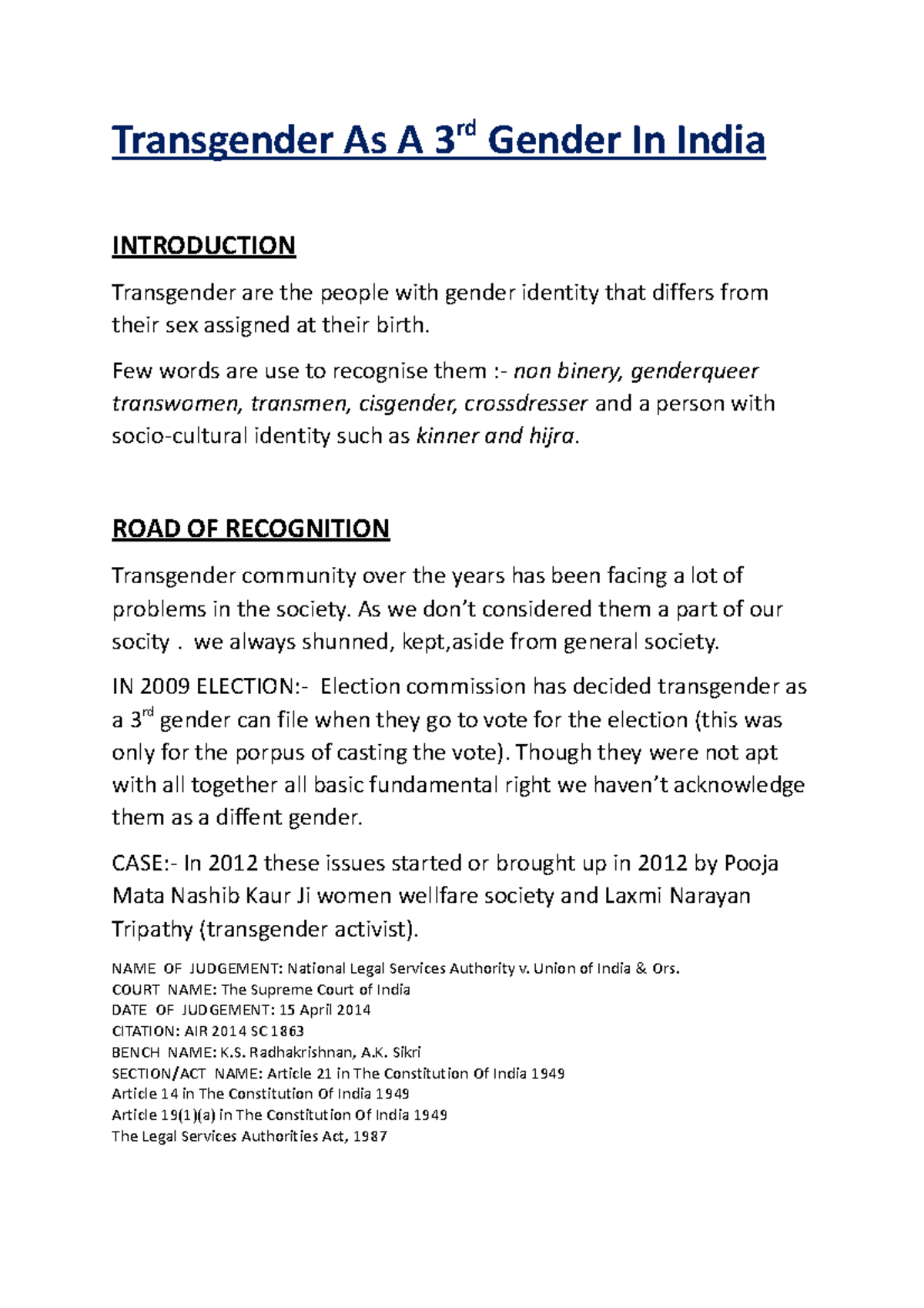 Transgender As A 3rd Gender In India - Transgender As A 3 rd Gender In ...