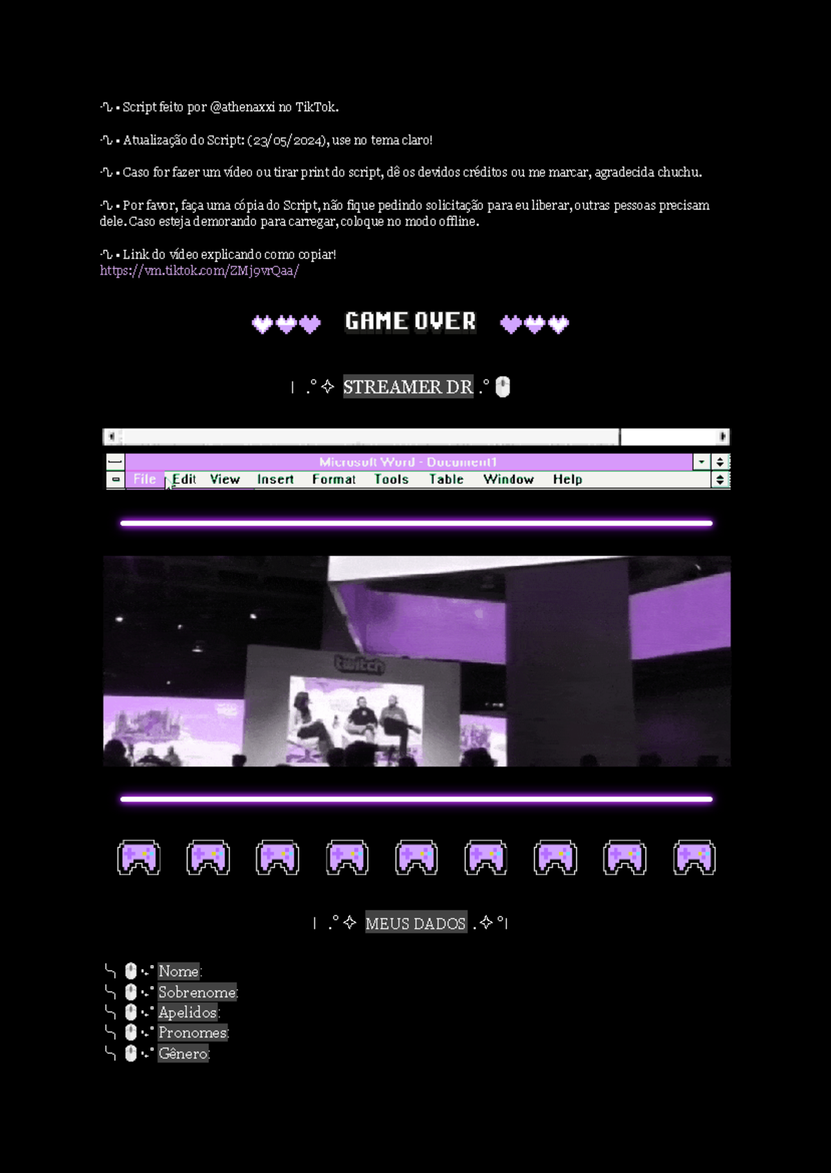 °ᔗ🖱️┊͙Script Base - DR Streamer‧₊˚ - ᔗ • Script feito por @athenaxxi no ...