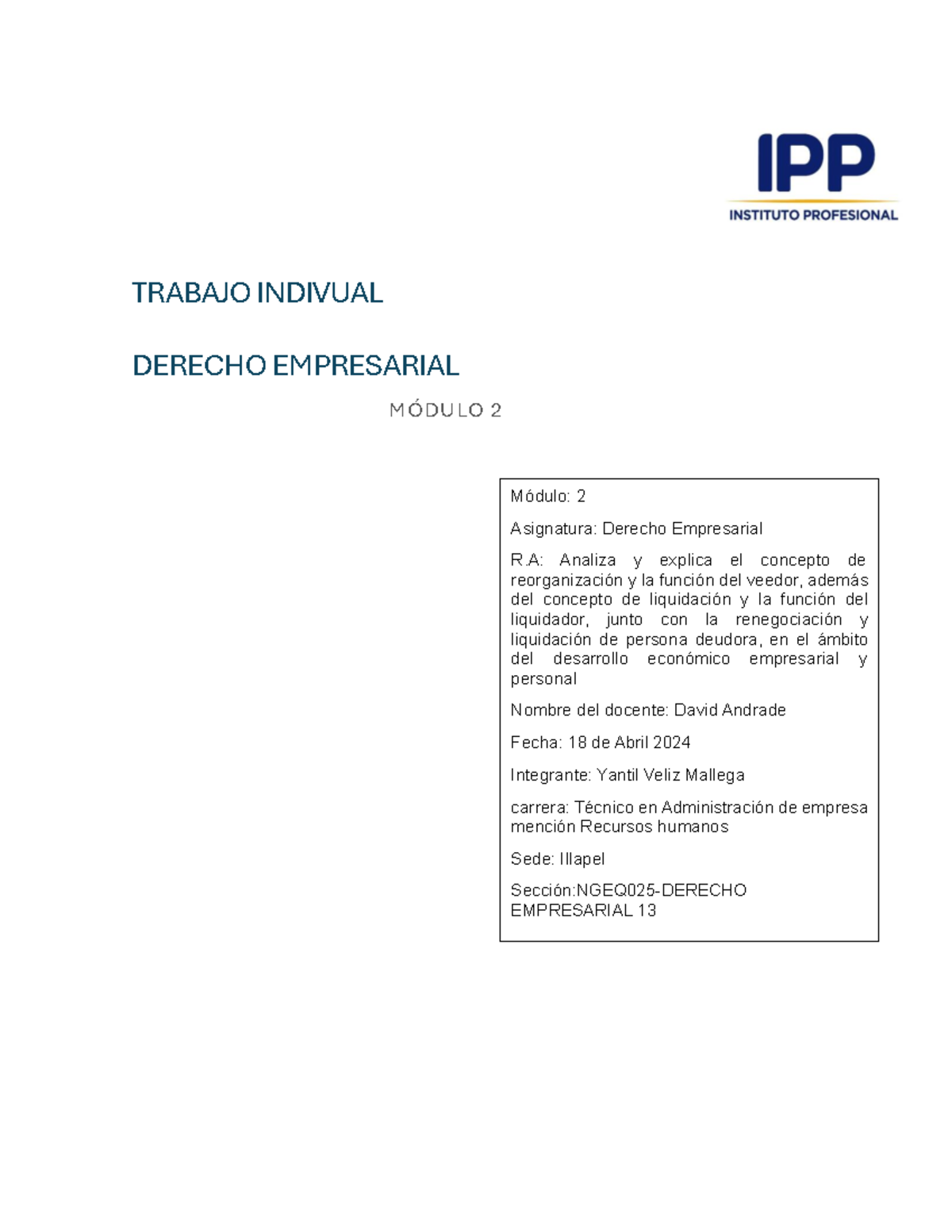 Yantil Veliz Mallega TIM2 Derecho Empresarial - TRABAJO INDIVUAL ...