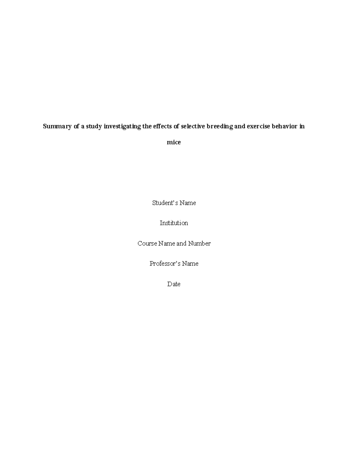 Summary of a study investigating the effects of selective breeding and ...