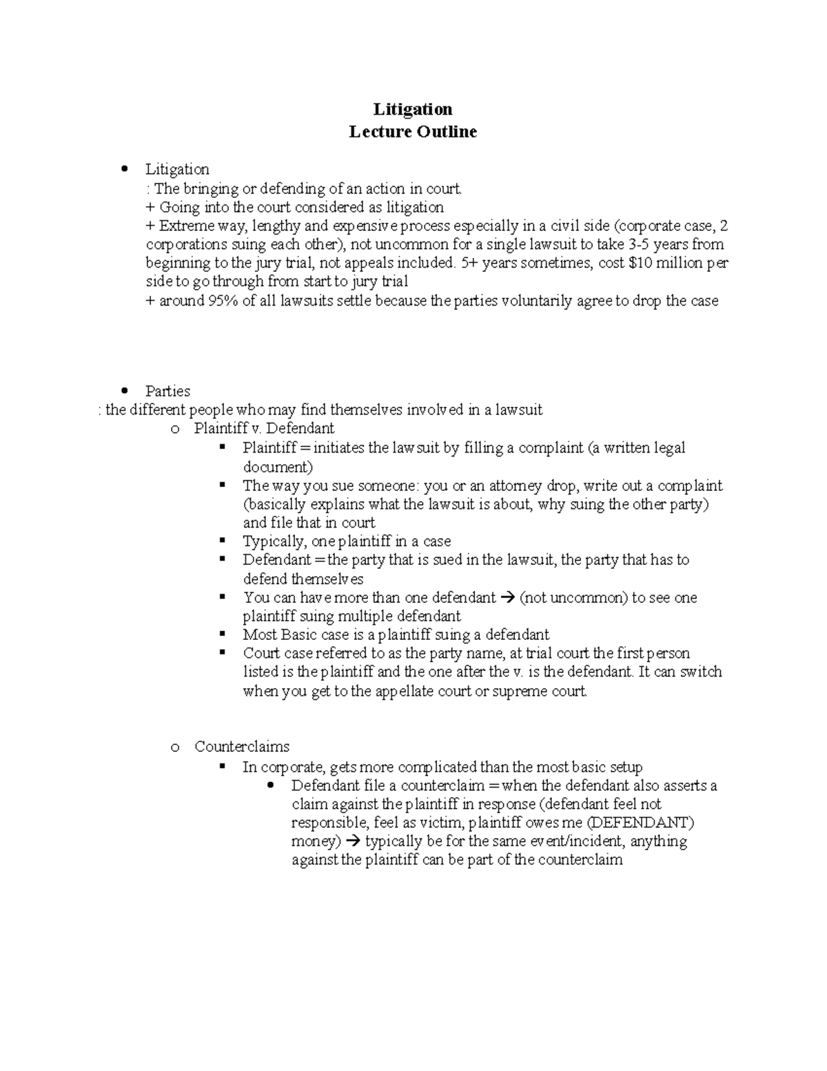 Litigation Lecture Outline - Litigation Lecture Outline Litigation ...