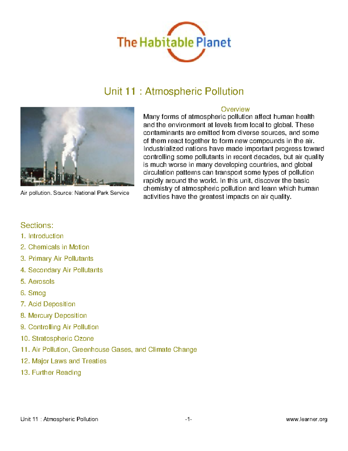 Habitable Planet Unit 11 Atmospheric Pollution - Unit 11 : Atmospheric ...