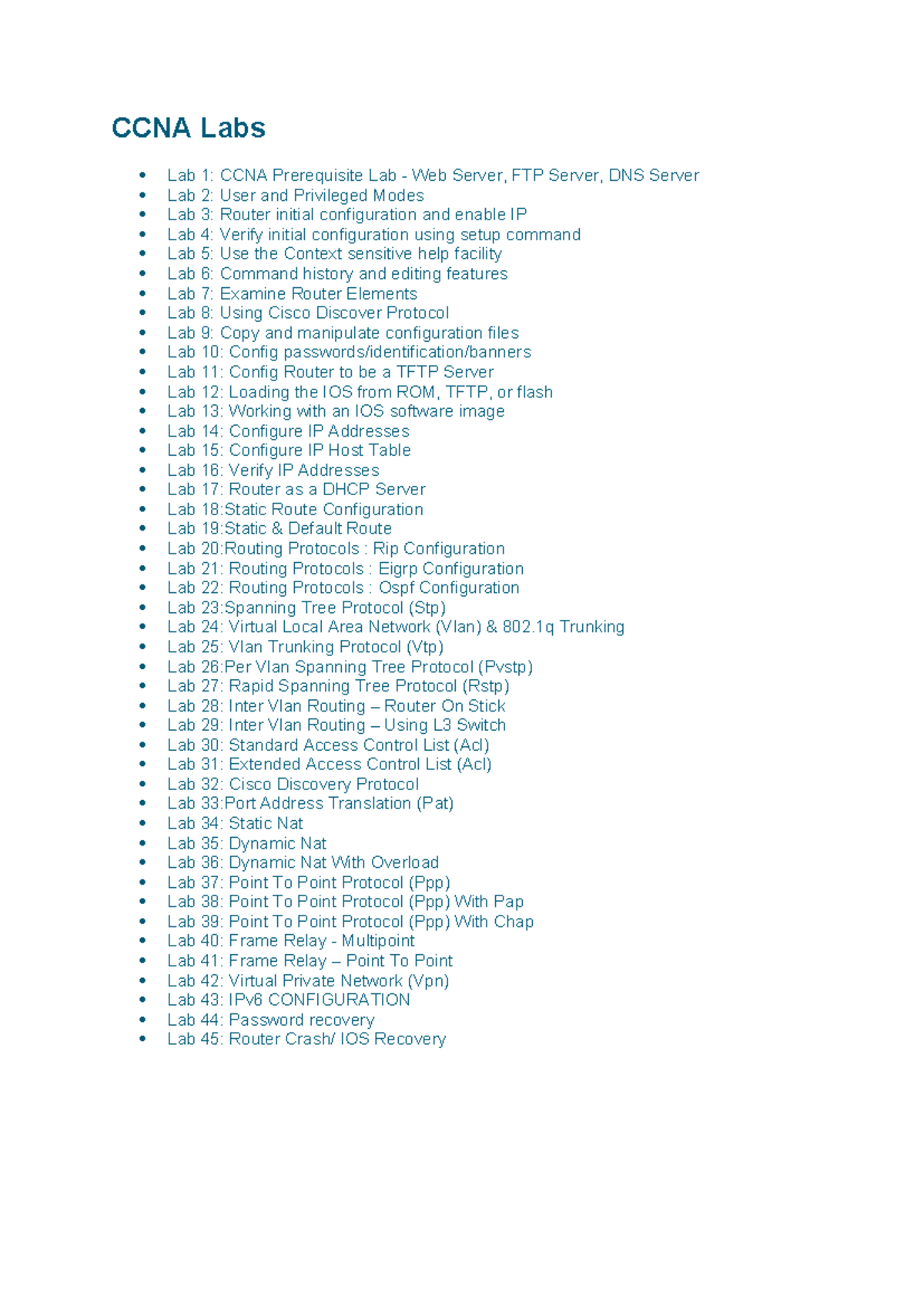 CCNA LAB Topics - lab - CCNA Labs Lab 1: CCNA Prerequisite Lab - Web Server, FTP Server, DNS ...