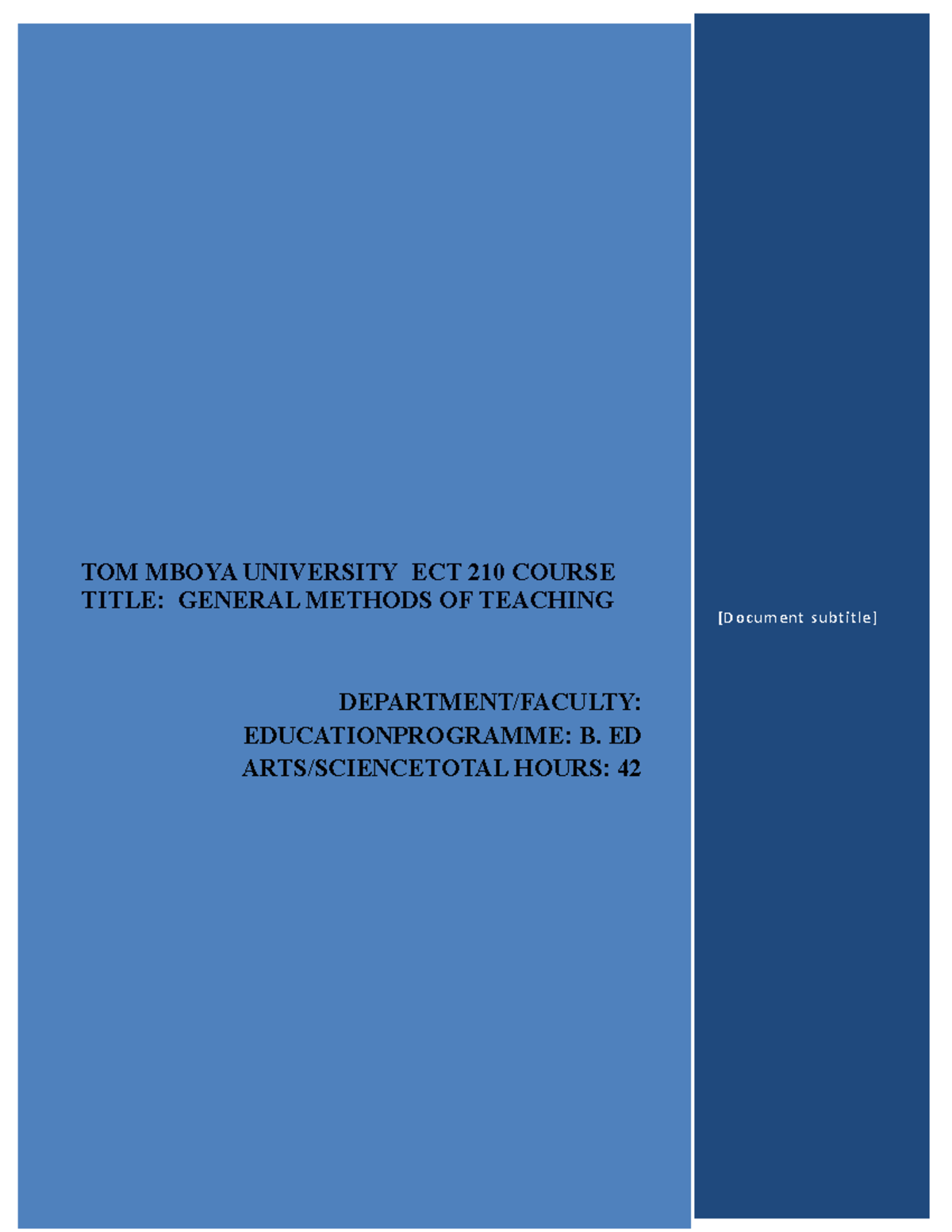 2 ECT 210 General Teaching Methods in Education TMU - TOM MBOYA ...