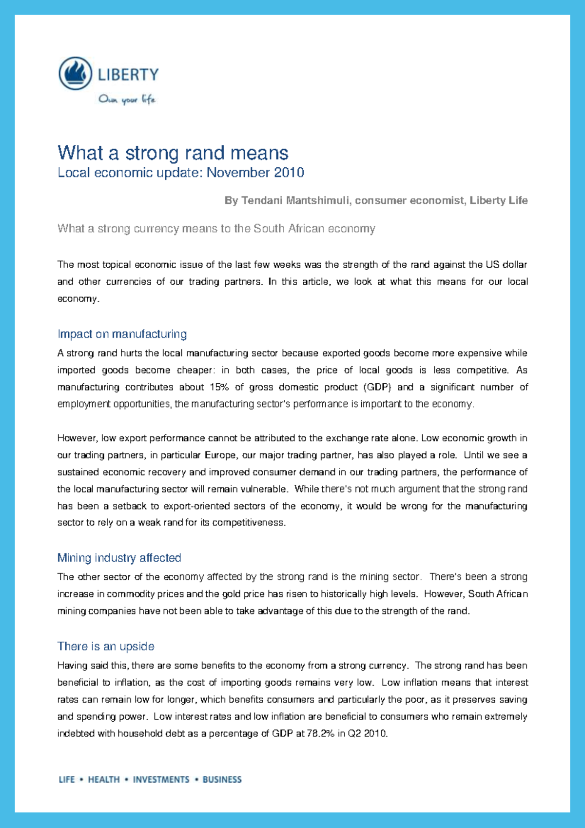 2010 11 local outlook - What a strong rand means Local economic update ...