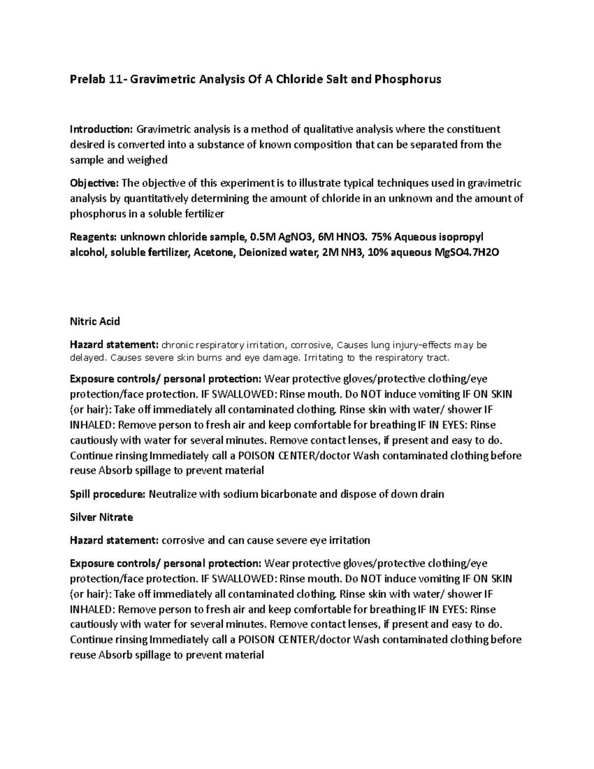 Prelab 11 Gravimetric analysis of a chloride salt and phosphorus ...