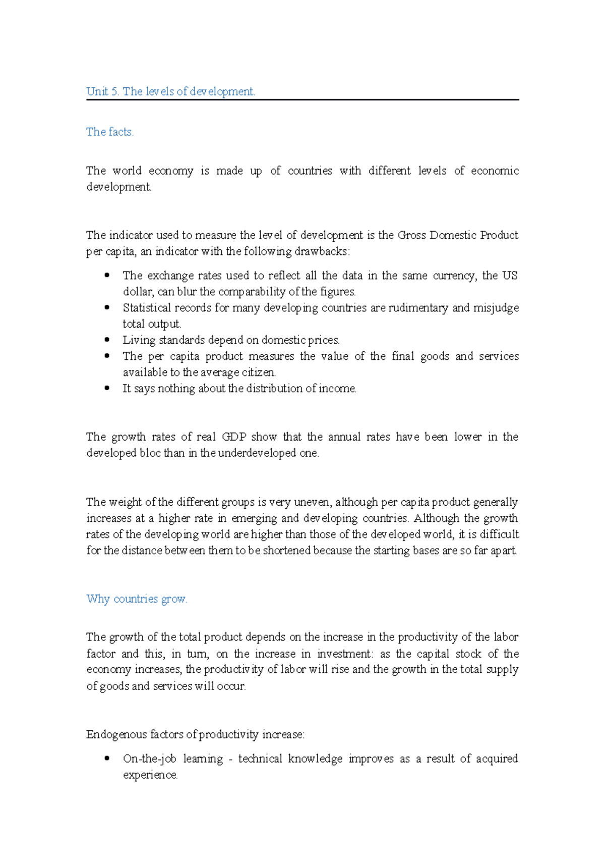 Unit 8 Comparative Economic Systems - Unit 5. The levels of development ...