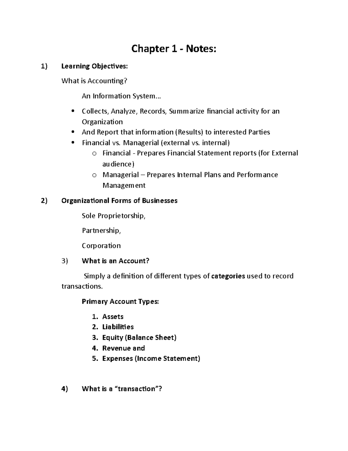 Financial ACcounting Syllabus - Fall Semester 2018 - Chapter 1 Notes: 1 ...