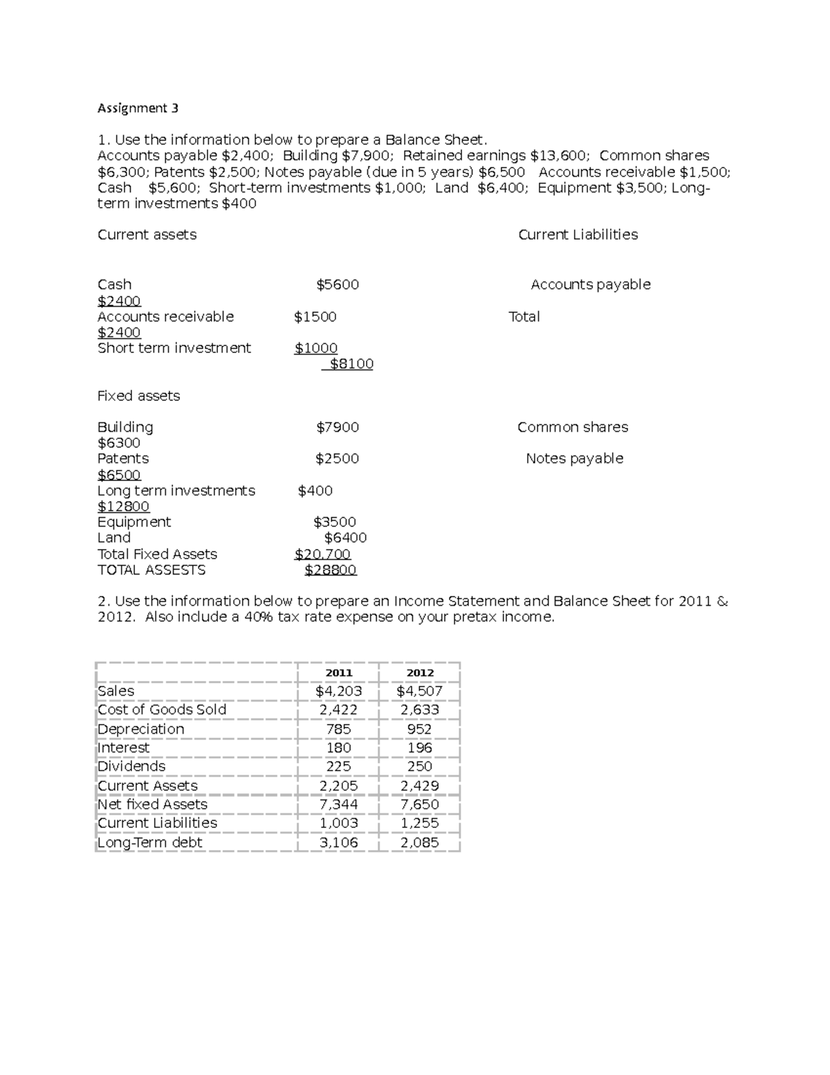 Assignment 3 - MBO - Assignment 3 Use the information below to prepare ...