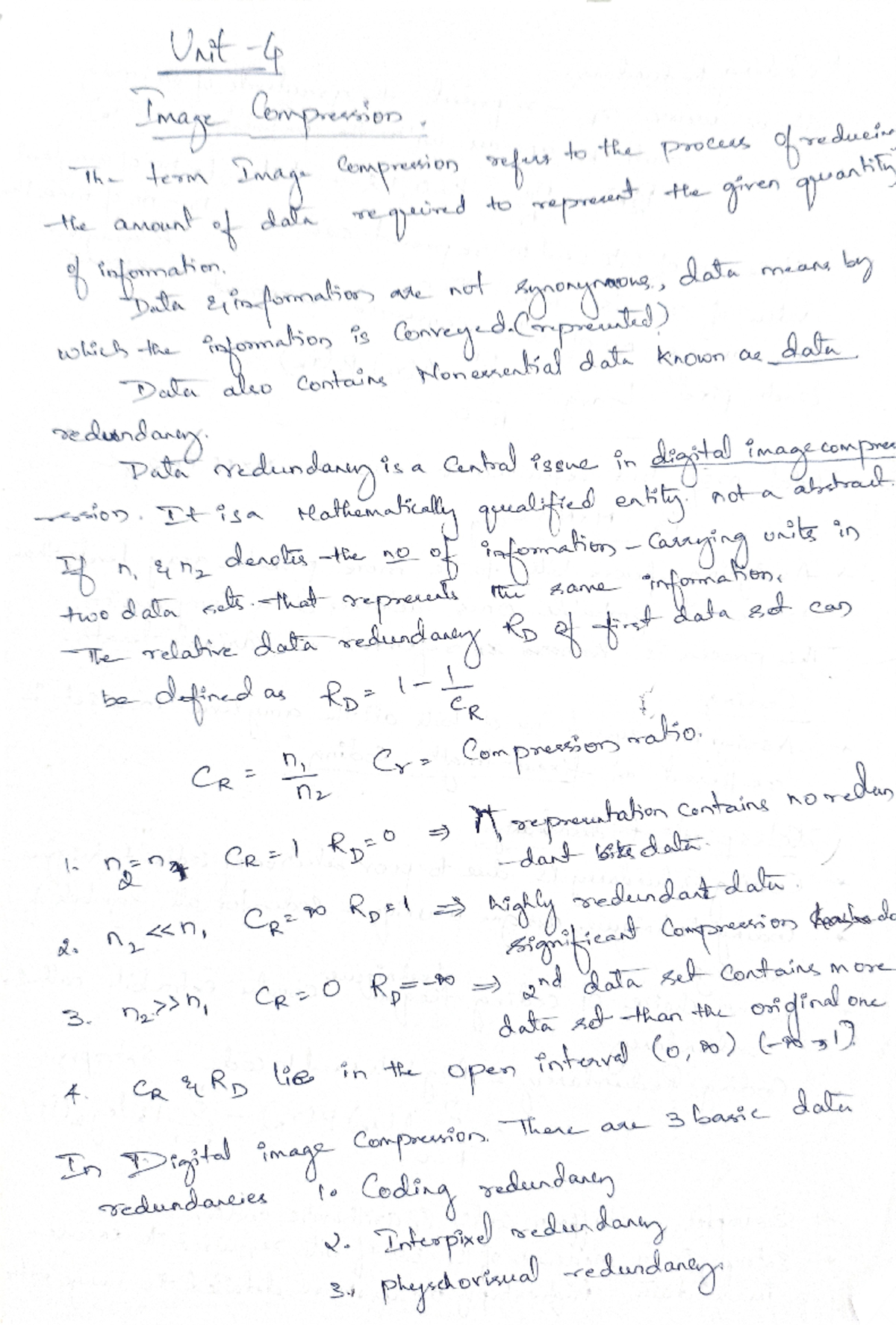Dip unit 4 - Dip notes - Unit Image Compression the The amount of data ...