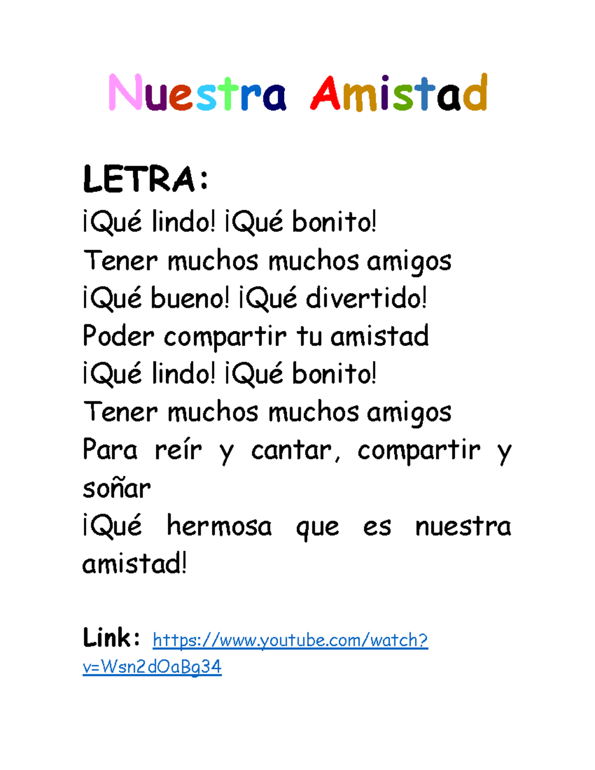Cantos Infantiles - Nuestra Amistad LETRA: ¡Qué lindo! ¡Qué bonito ...