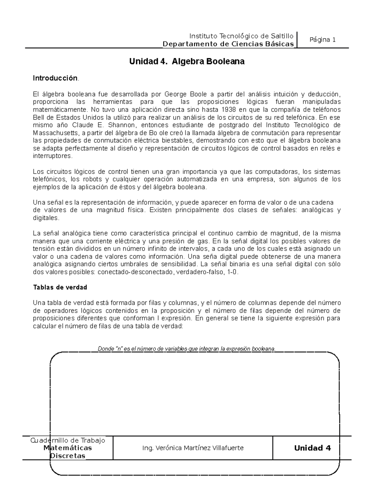 Material MD U4-1 - Departamento de Ciencias Básicas Página 1 Unidad 4. Algebra Booleana - Studocu
