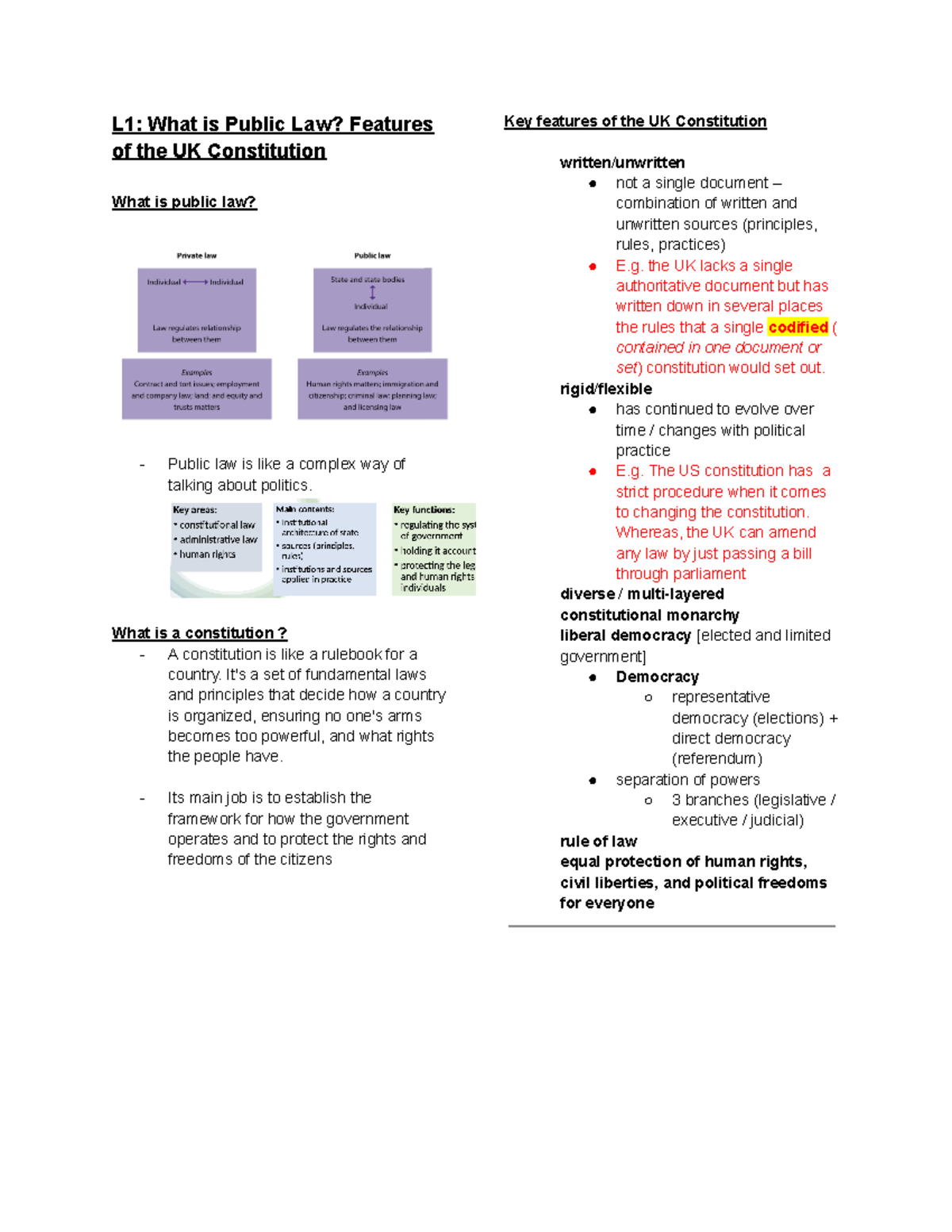LL1001 - Public LAW Notes - L1: What is Public Law? Features of the UK ...