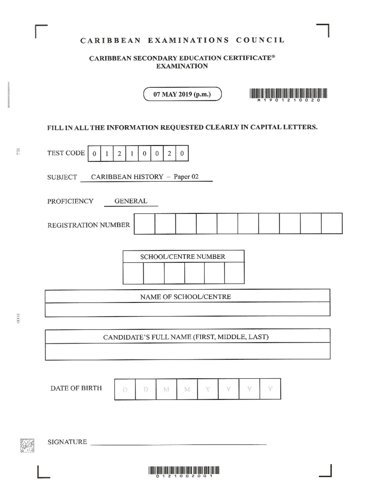 CSEC Caribbean History June 2019 P2 - CARIBBEAN EXAMINATIONS COUNCIL ...