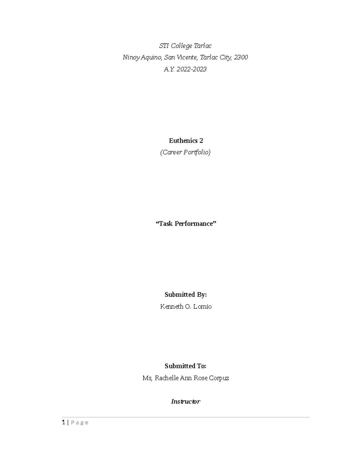 Career Portfolio - time - STI College Tarlac Ninoy Aquino, San Vicente ...